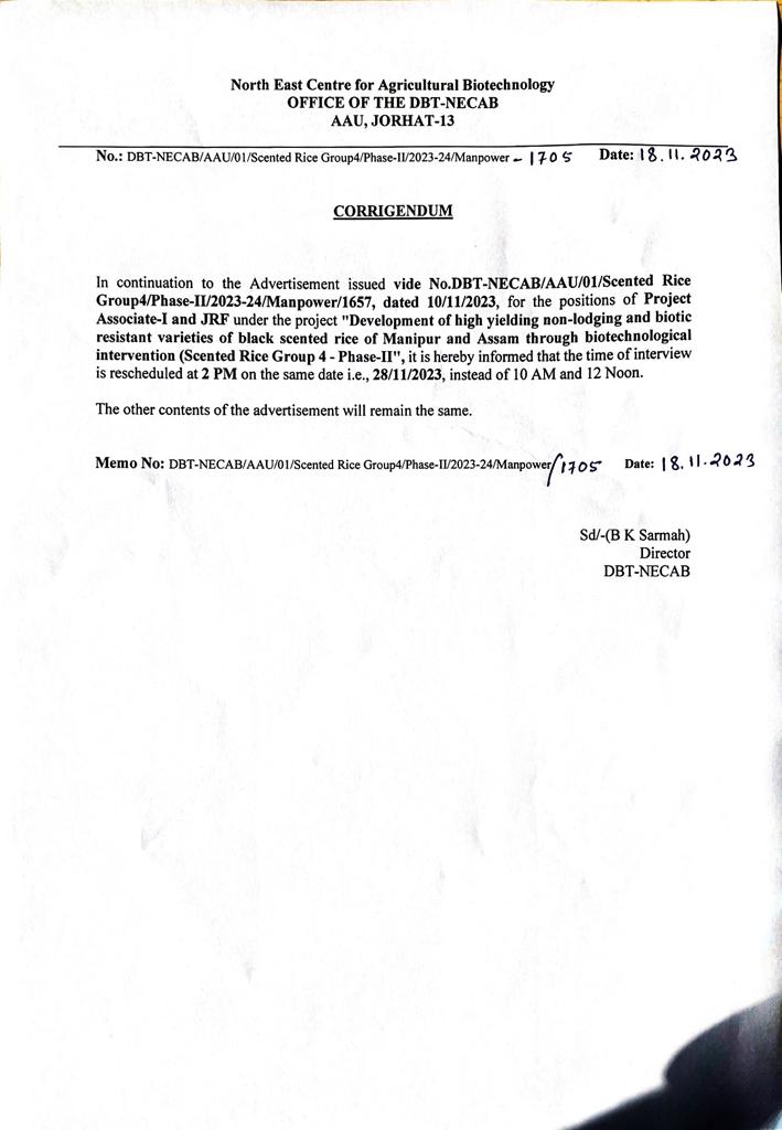 Recruitments Corrigendum regarding change of interview date for the ...